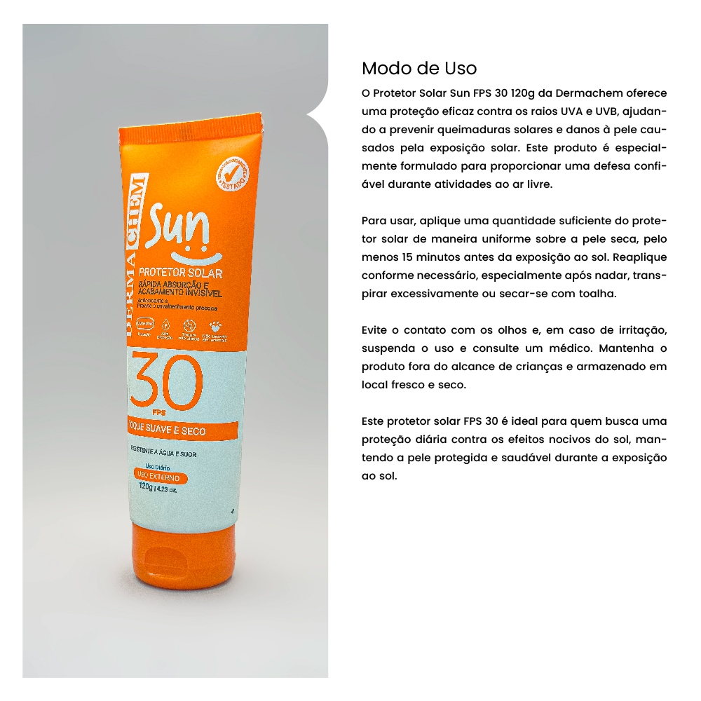 Protetor solar Fps 30 Facial 120g Sun-Dermachem - Make Lovely