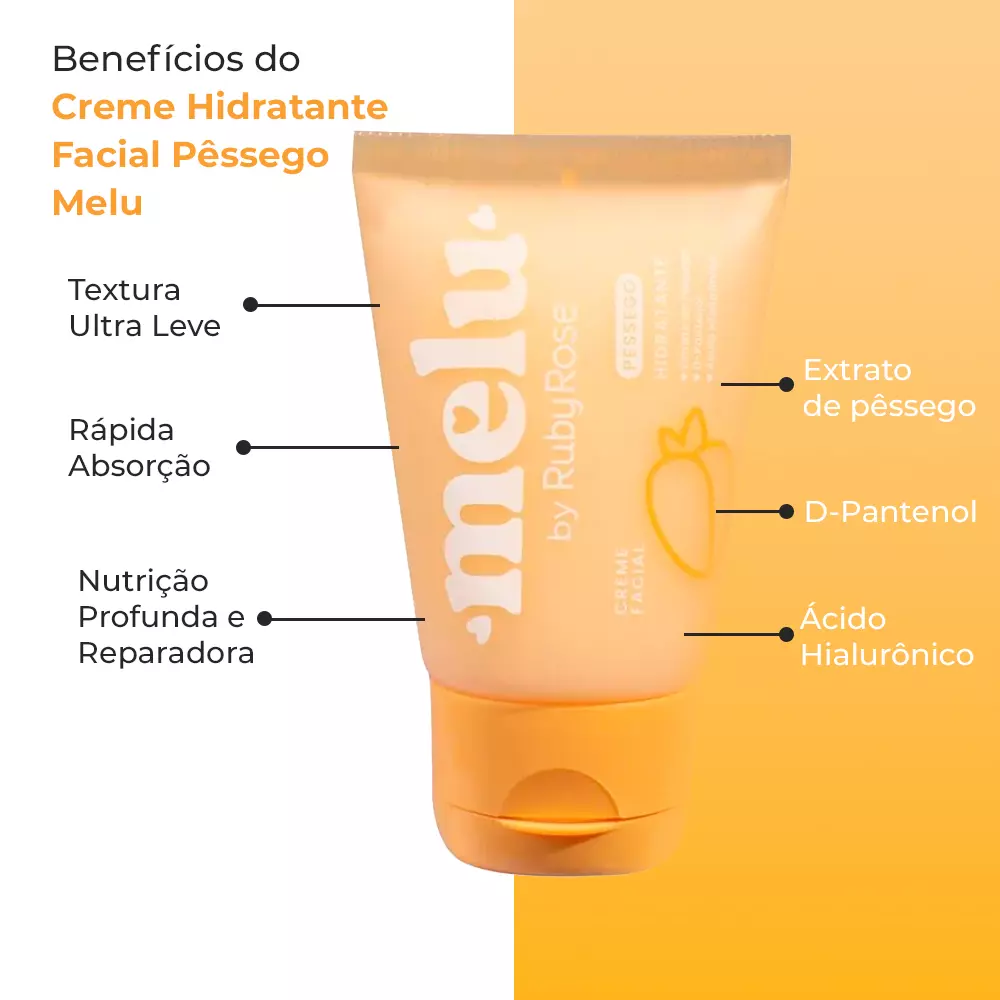 Creme Facial Hidratante Pêssego - Melu by Ruby Rose - Make Lovely