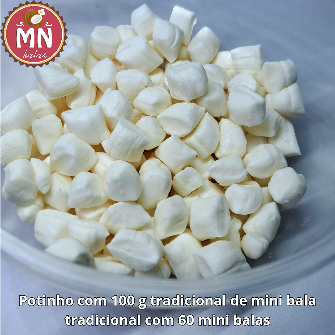 100 g de mini bala tradicional sem recheio com 60 mini balas - MN Balas ...