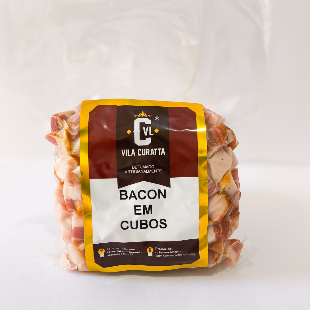 Bacon Artesanal Defumado em Cubos - Vila Curatta