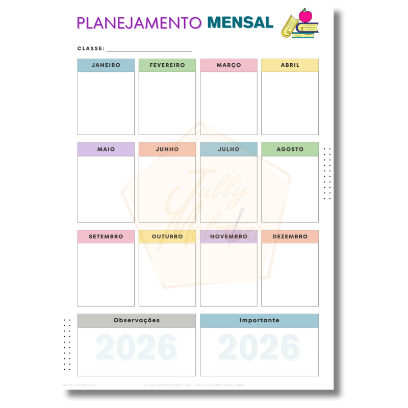 Planner do Professor 2026 em PDF - Jully Malzoni Atelie | Costura Criativa e Patchwork