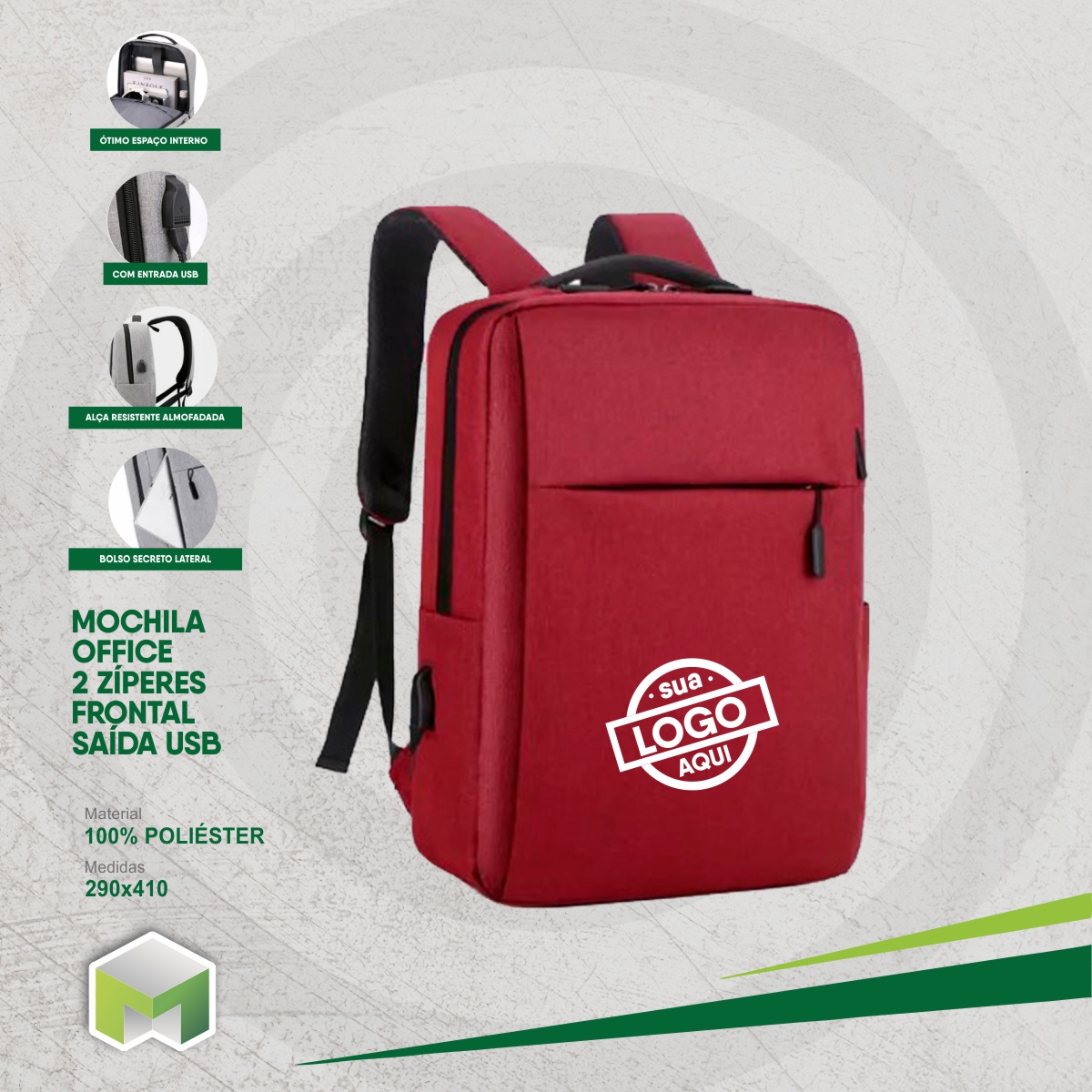 MOCHILA OFFICE 1 BOLSO FRONTAL PERSONALIZADA COM ENTRADA USB - Malires ...