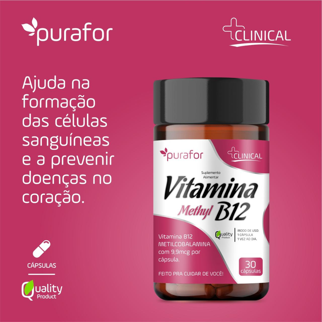 Vitamina B12 Metilcobalamina 9,9mcg por cápsula Purafor - Kuide Cosméticos e Suplementos
