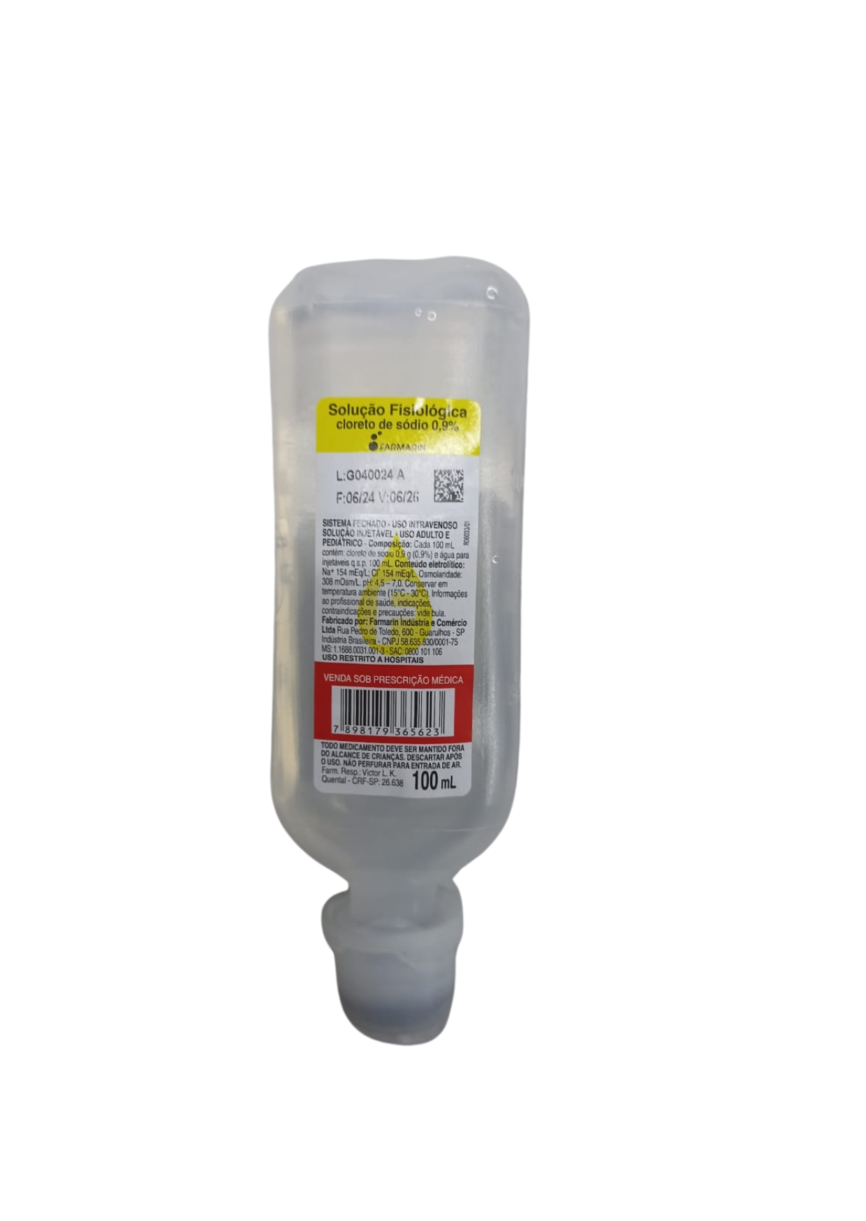 Soro fisiológico 100ml 0,9% sist. fechado - Farmarin - CAIXA COM 60 FR - Rossi Produtos Hospitalares