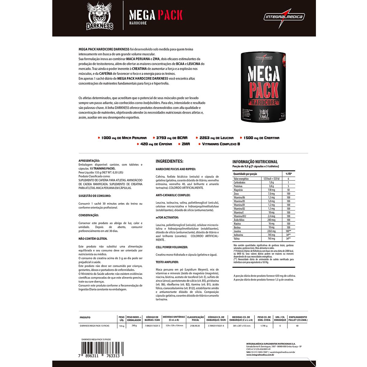 Mega Pack 30 Packs Darkness Integralmédica - Taurene Suplementos