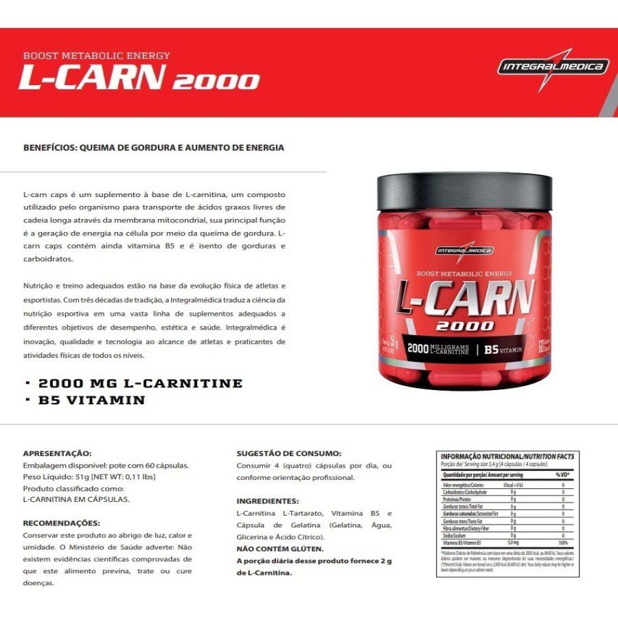 L-Carn 60 caps - Integralmédica - Taurene Suplementos