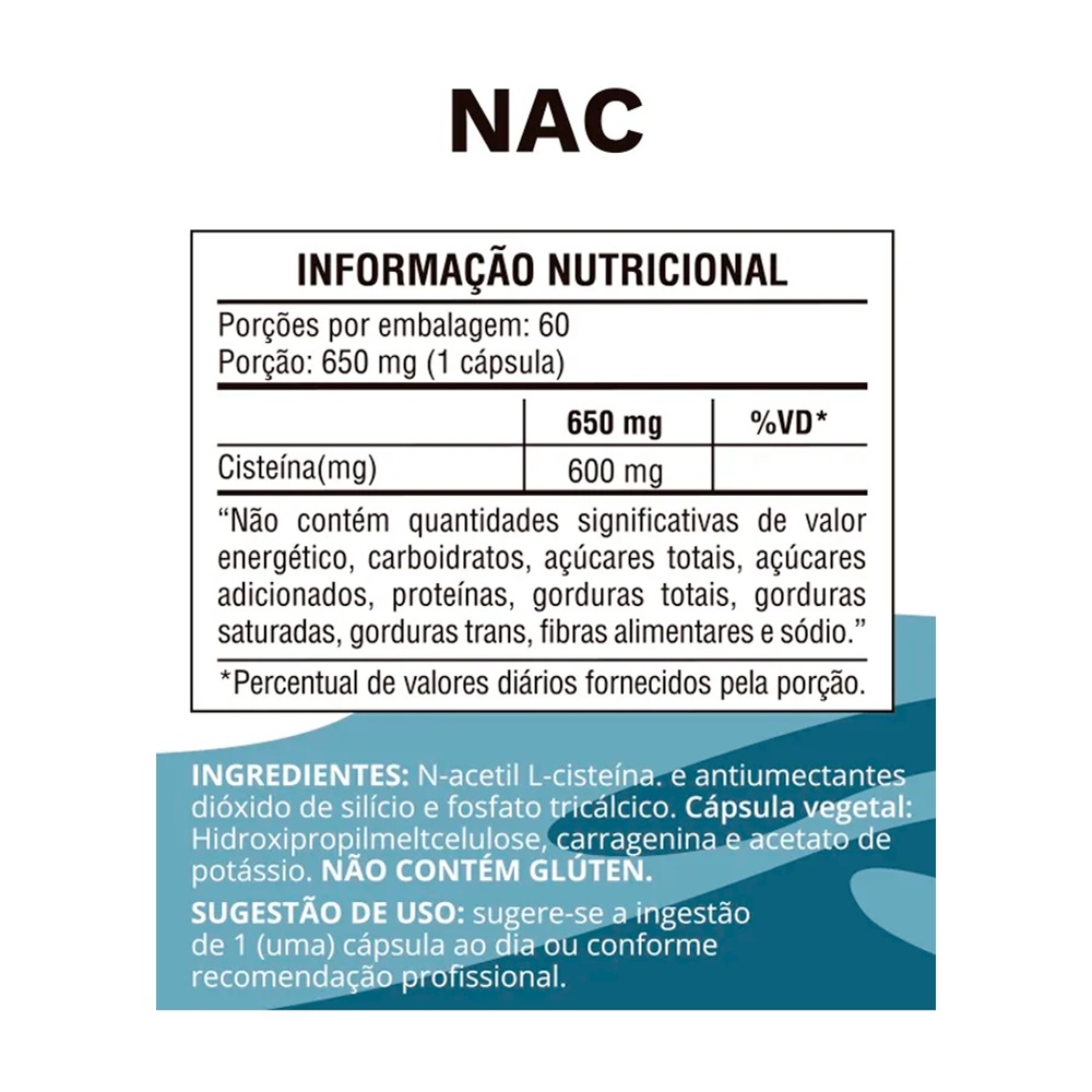 Nac N Acetilcisteína N Acetil 60caps - Ocean Drop - Taurene Suplementos