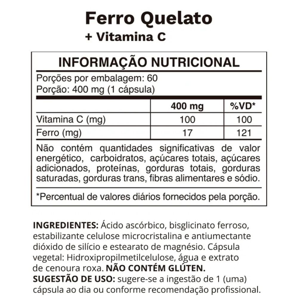 Ferro Quelato Vitamina C 60 caps 400mg - Ocean Drop - Taurene Suplementos