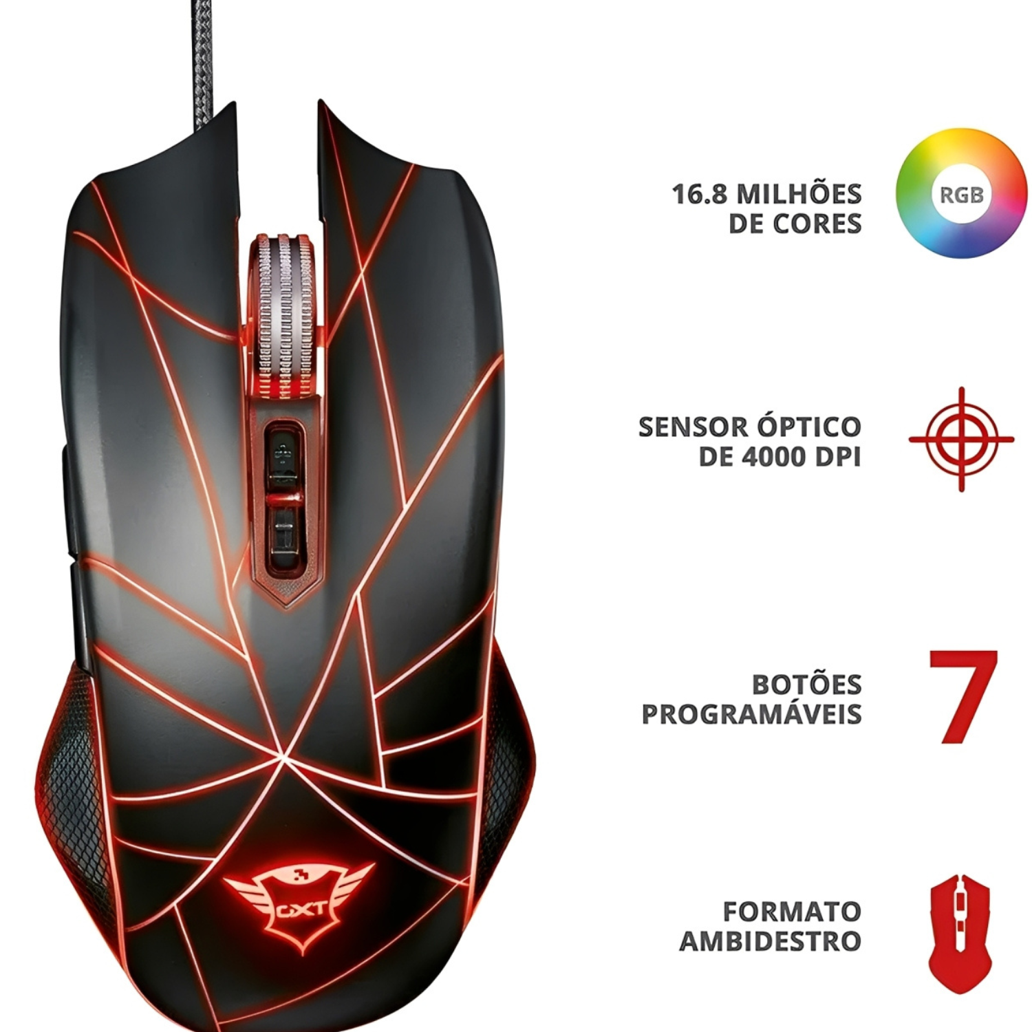 Mouse Gamer Trust GXT 160 Ture – RGB, 4000 DPI, 7 botões programáveis ...