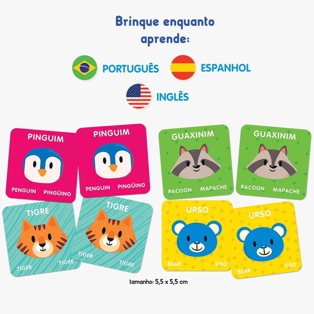 Jogo da Memória Animais - Português - Inglês - Espanhol - Toyster ...