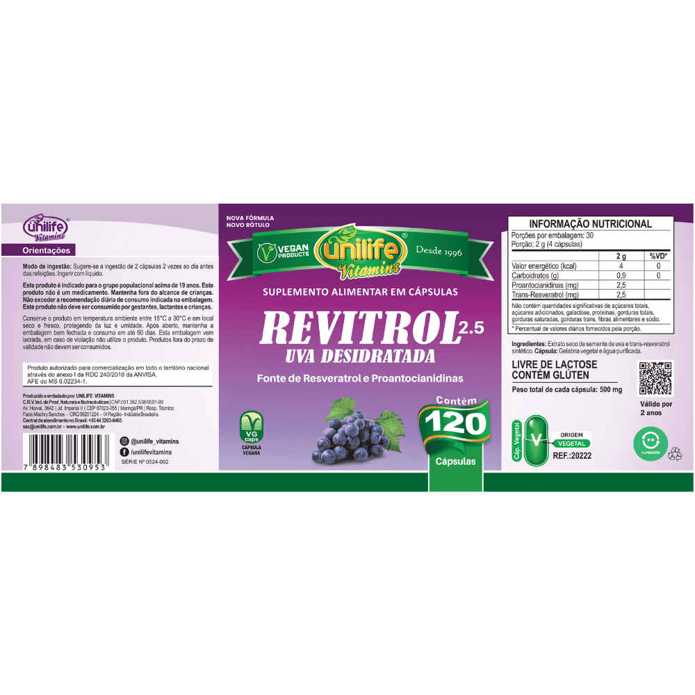 Revitrol - Uva Desidratada 500 Mg Unilife 120 Cápsulas | Empório & Cia ...