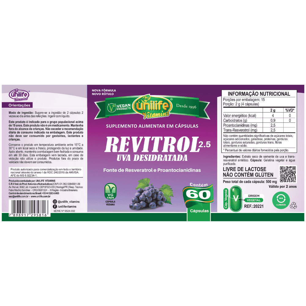 Revitrol - Uva Desidratada 500 Mg Unilife 60 Cápsulas | Empório & Cia ...