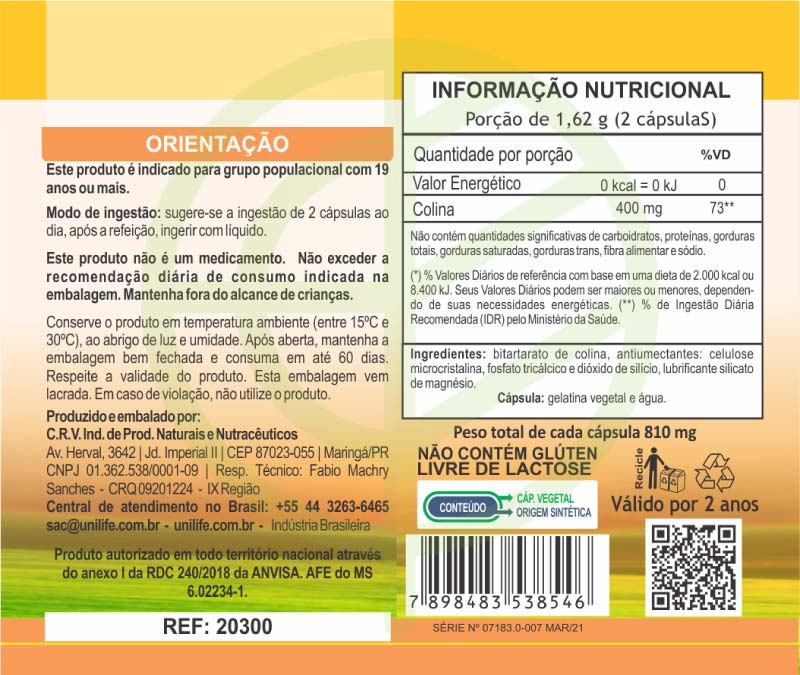 Colina 800 Mg Unilife 60 Cápsulas | Empório & Cia - Empório & Cia ...