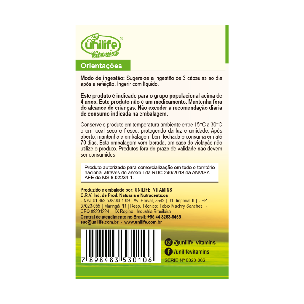 Cloreto De Magnésio P.A. + Vitamina B6 810 Mg Unilife 60 Cápsulas | Em - Empório & Cia Produtos ...