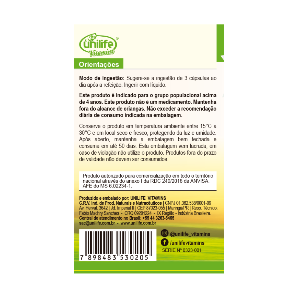 Cloreto De Magnésio P.A. + Vitamina B6 810 Mg Unilife 60 Cápsulas | Em - Empório & Cia Produtos ...