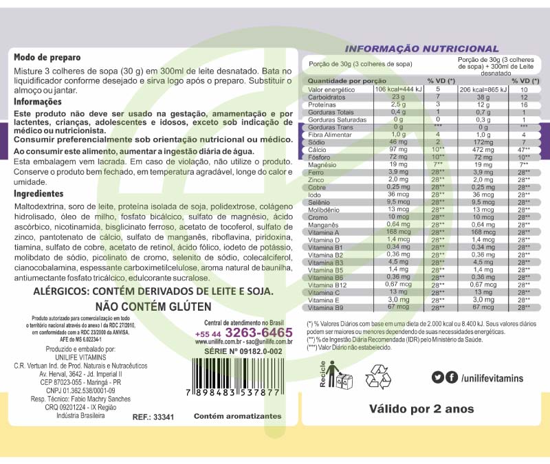 Shake Diet Fini Belt Baunilha Unilife 400g | Empório & Cia - Empório ...