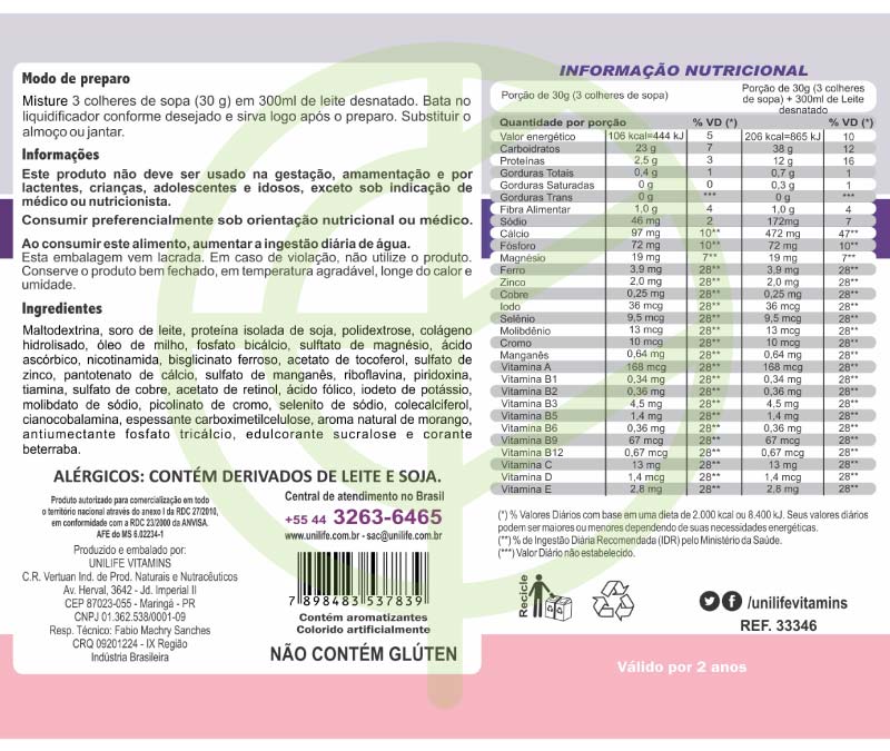 Shake Diet Fini Belt Morango Unilife 400g | Empório & Cia - Empório ...