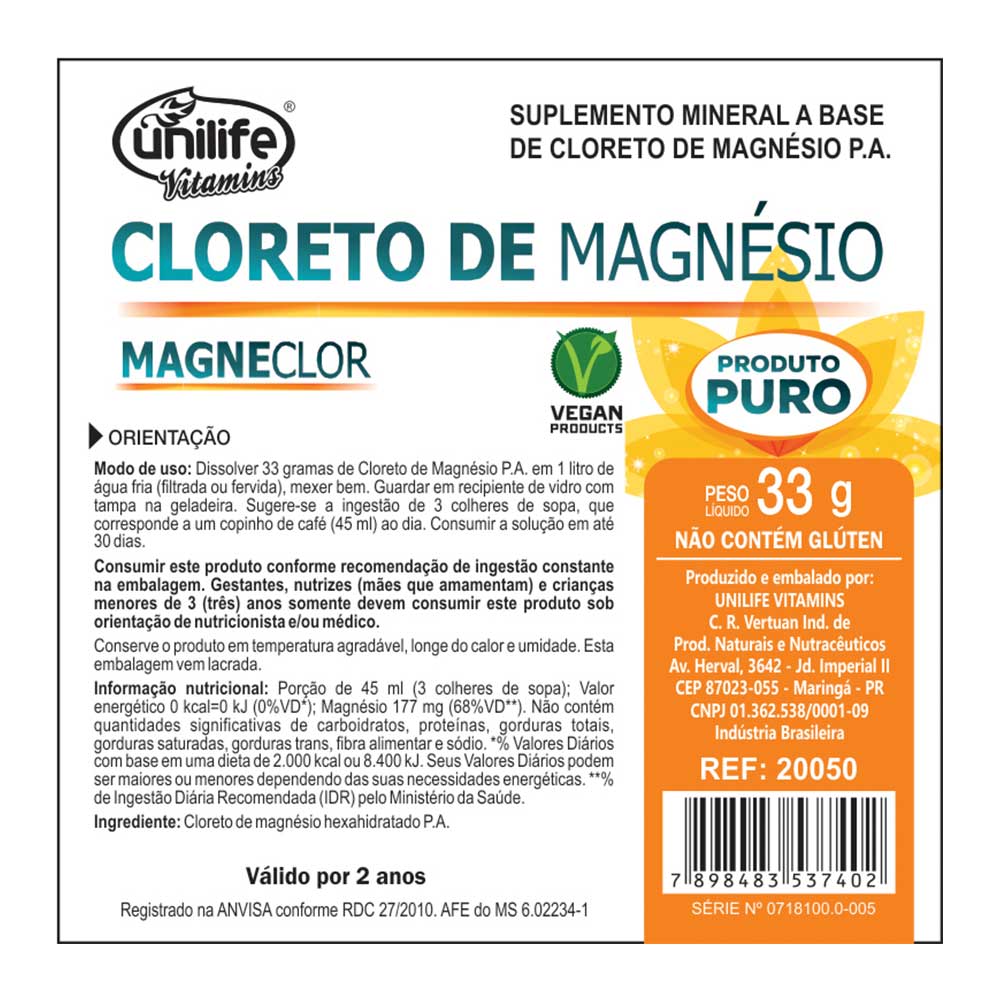 Cloreto De Magnésio P.A. Sachê Unilife 33g | Empório & Cia - Empório & Cia Produtos Naturais