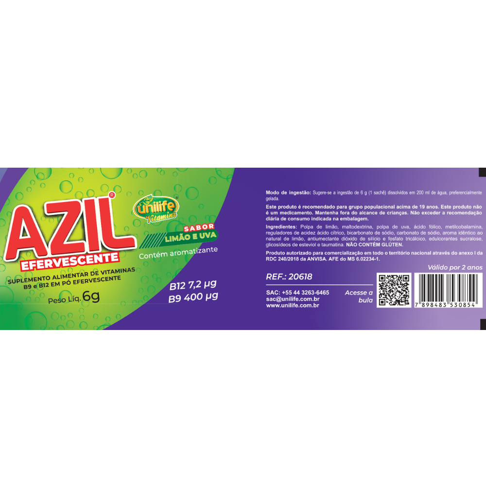 Azil Efervescente Unilife 6 Sachês - Empório & Cia Produtos Naturais