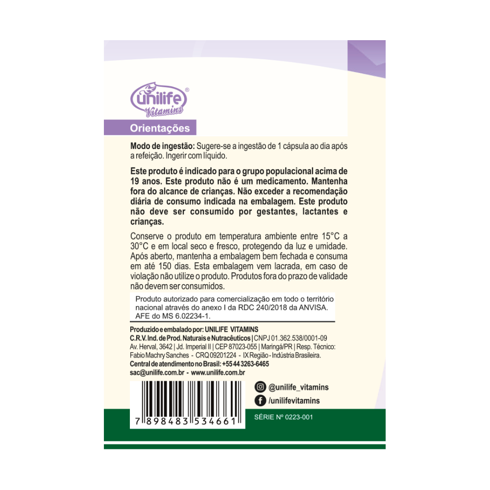 Coenzima Coq-10 Ubiquinona 100Mg Unilife 60 Cápsulas | Empório & Cia ...