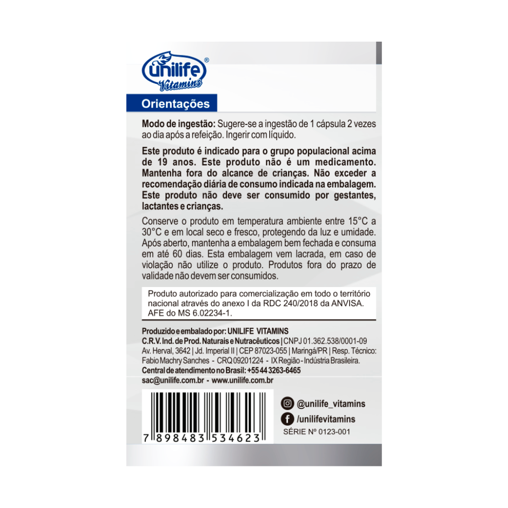 Msm - Metil Sulfonil Metano Com Vitaminas 600 Mg Unilife 60 Cápsulas ...