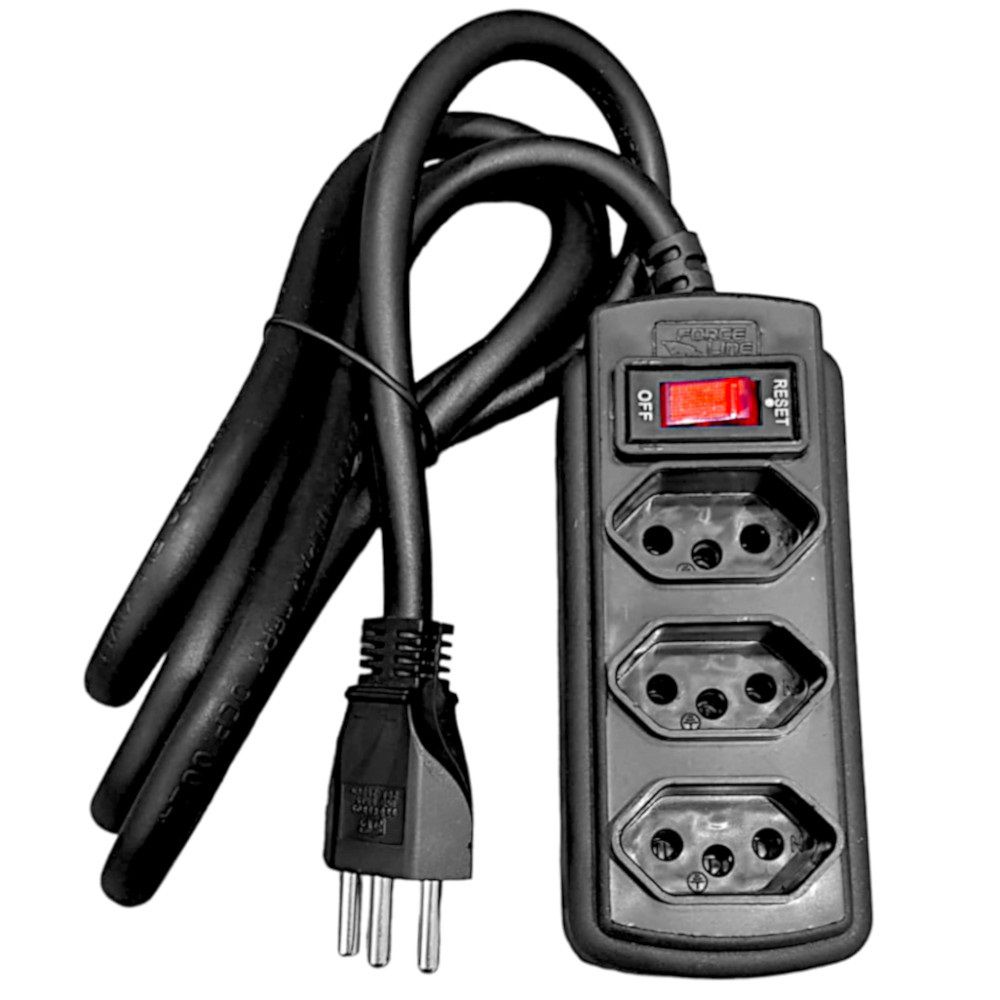 Filtro de linha 20A 3 Tomadas Disjuntor Rearmável ForceLine - GFTech Acessórios