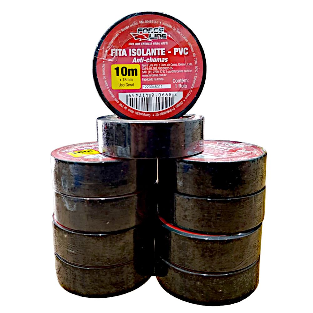KIT 10 Fitas Isolante 10 Metros Anti-chamas - ForceLine - GFTech Acessórios
