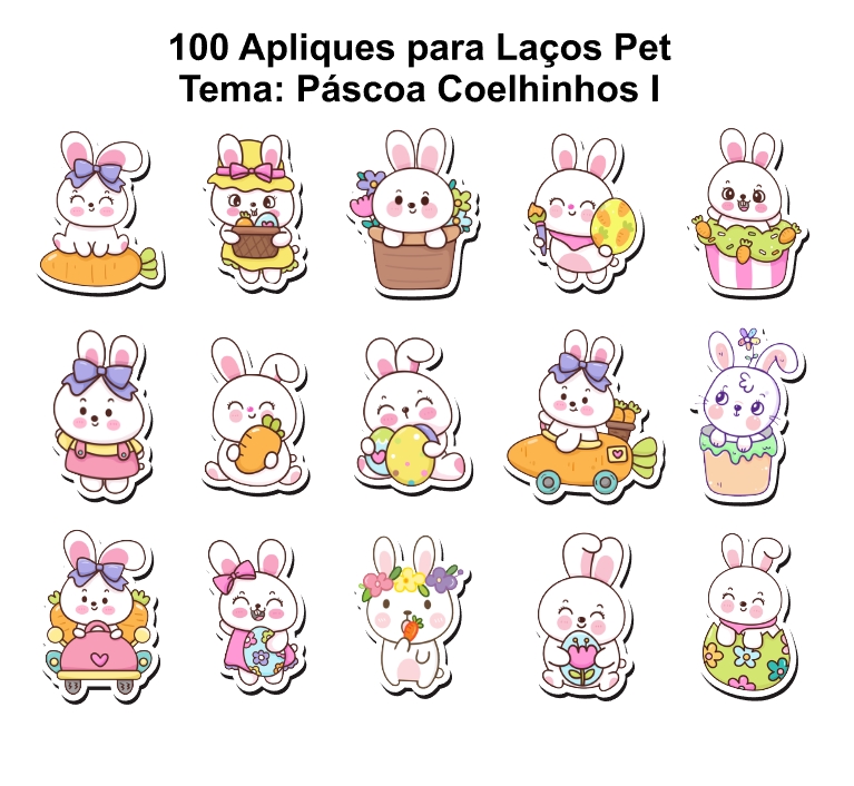 100 Apliques para Laços e Gravatinhas Pet - Tema Páscoa Coelinho Model ...