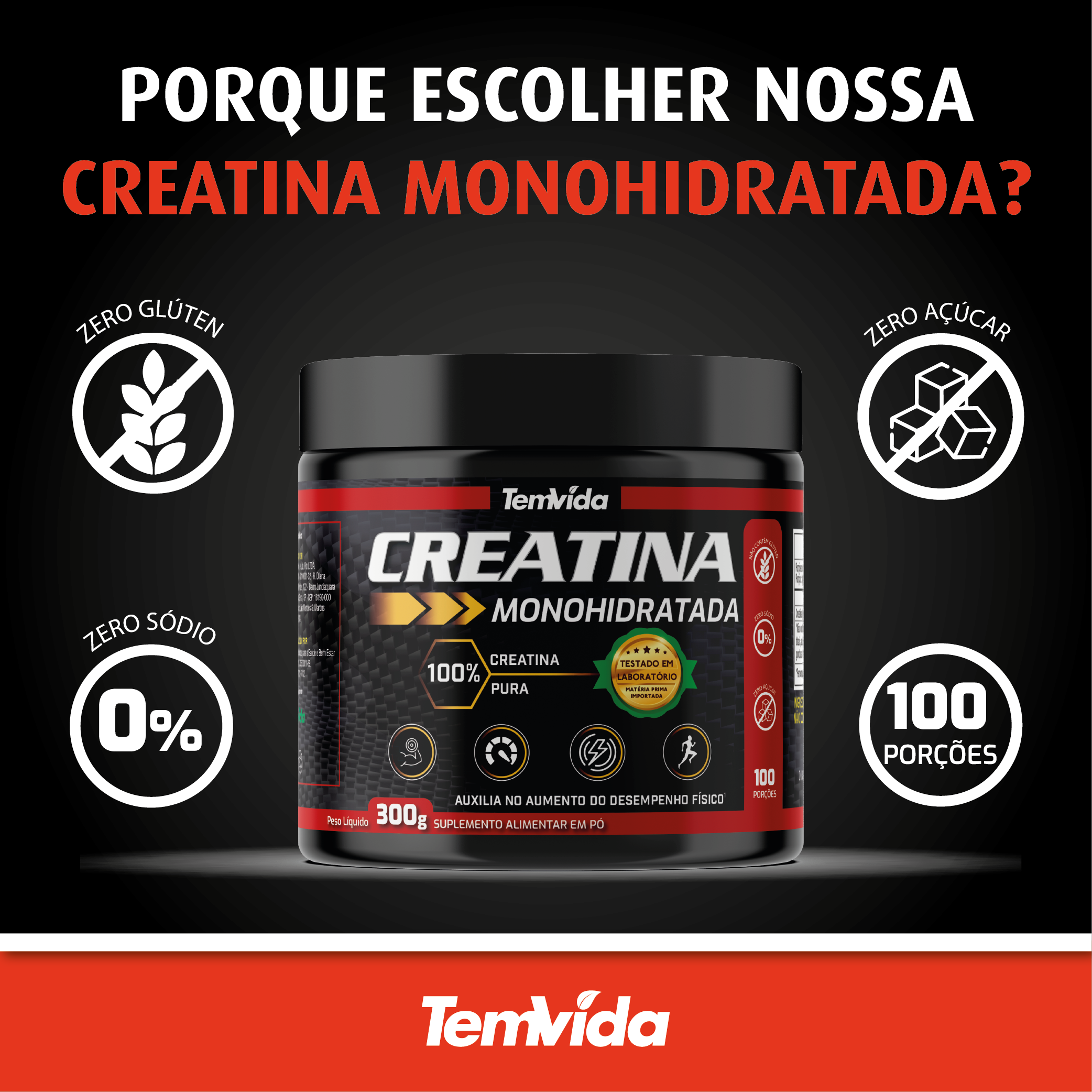 Creatina PURA 300g Natural Tem Vida - Loja Tem Vida