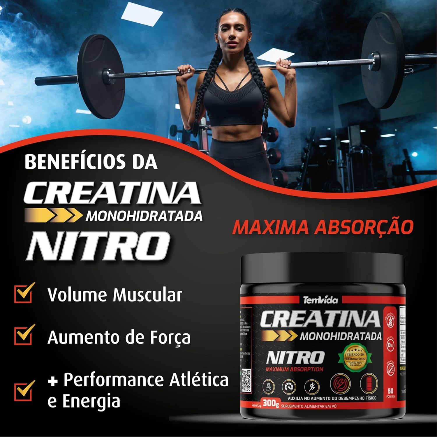 Creatina Pura Nitro Turbo Alta Absorção Laudo 300g Creatine Pure - Loja ...