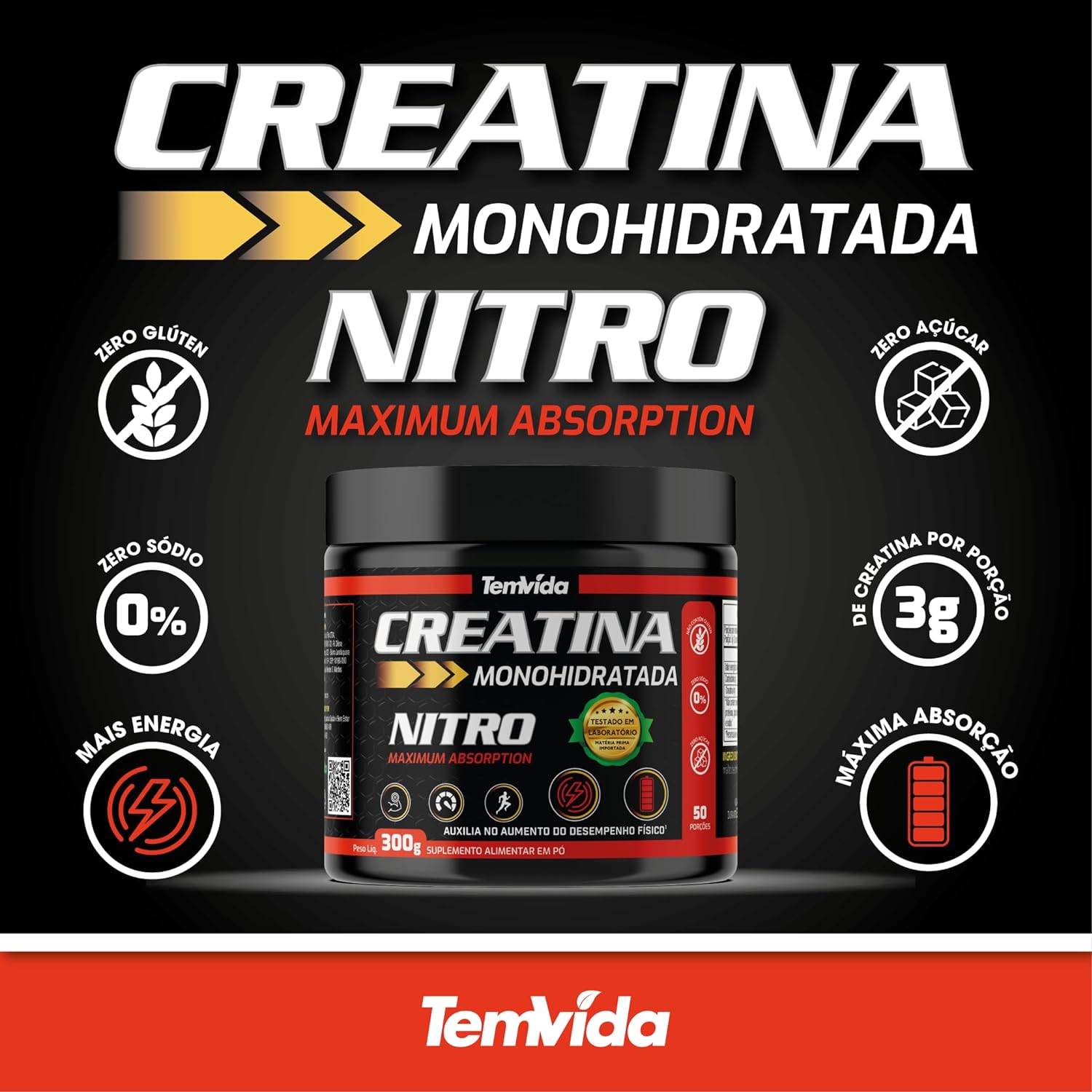 Creatina Pura Nitro Turbo Alta Absorção Laudo 300g Creatine Pure - Loja ...