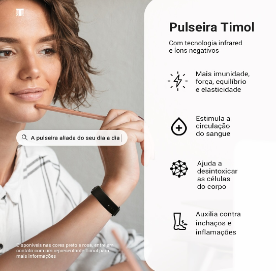Pulseira Timol com tecnologia Infra Red e Íons Negativos Tamanho P-M-G ...