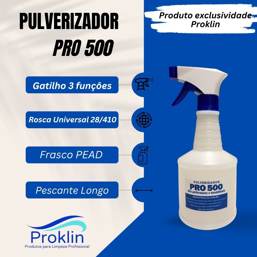 Pulverizador Spray 500 ml PEAD – Kit 10, 50 ou 100 unid - PROKLIN