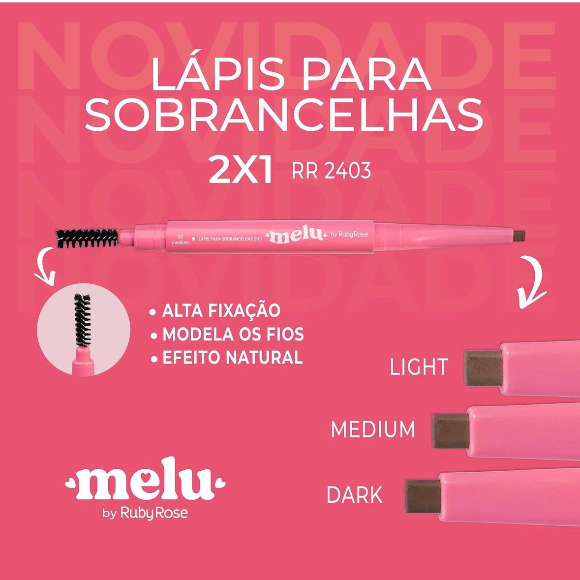 Lápis de Sobrancelhas 2x1 (COR Medium) - Melu by Ruby Rose - Imagine Tudo Isso