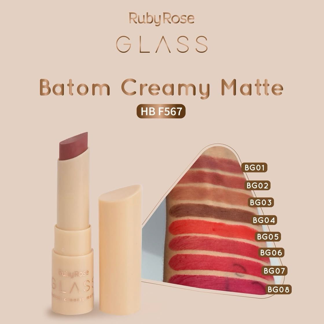 Batom Creamy Matte Glass (COR GL02) - Ruby Rose - Imagine Tudo Isso
