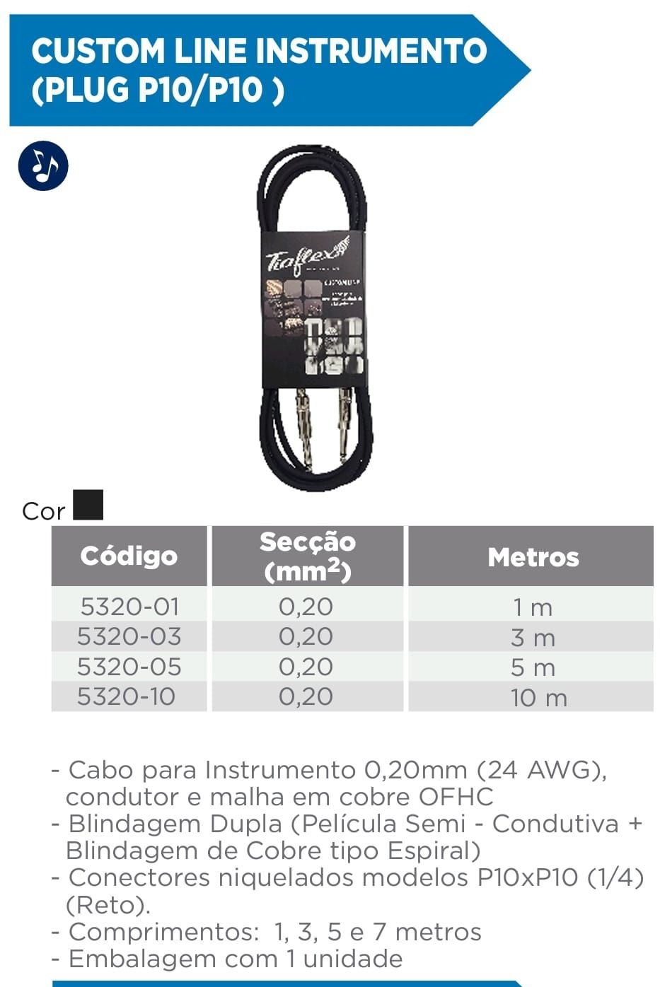 Custom Line Instrumento - Plug P10 x P10 - Tiaflex