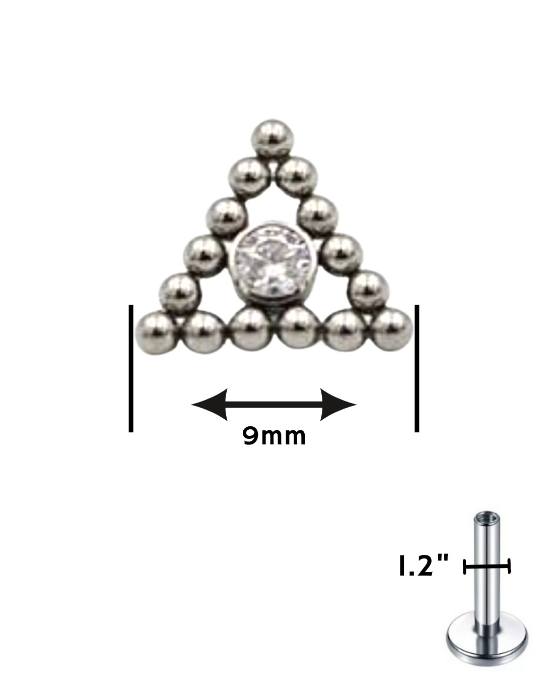Joia Labret Esferas Triangular CZ | Titânio | Piercing de Orelha ...