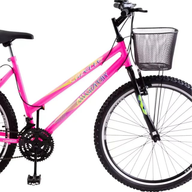BICICLETA COLLI CAZELLE ALLEGRA CITY ARO 26 COMUM 18V ROSA NEON D ...