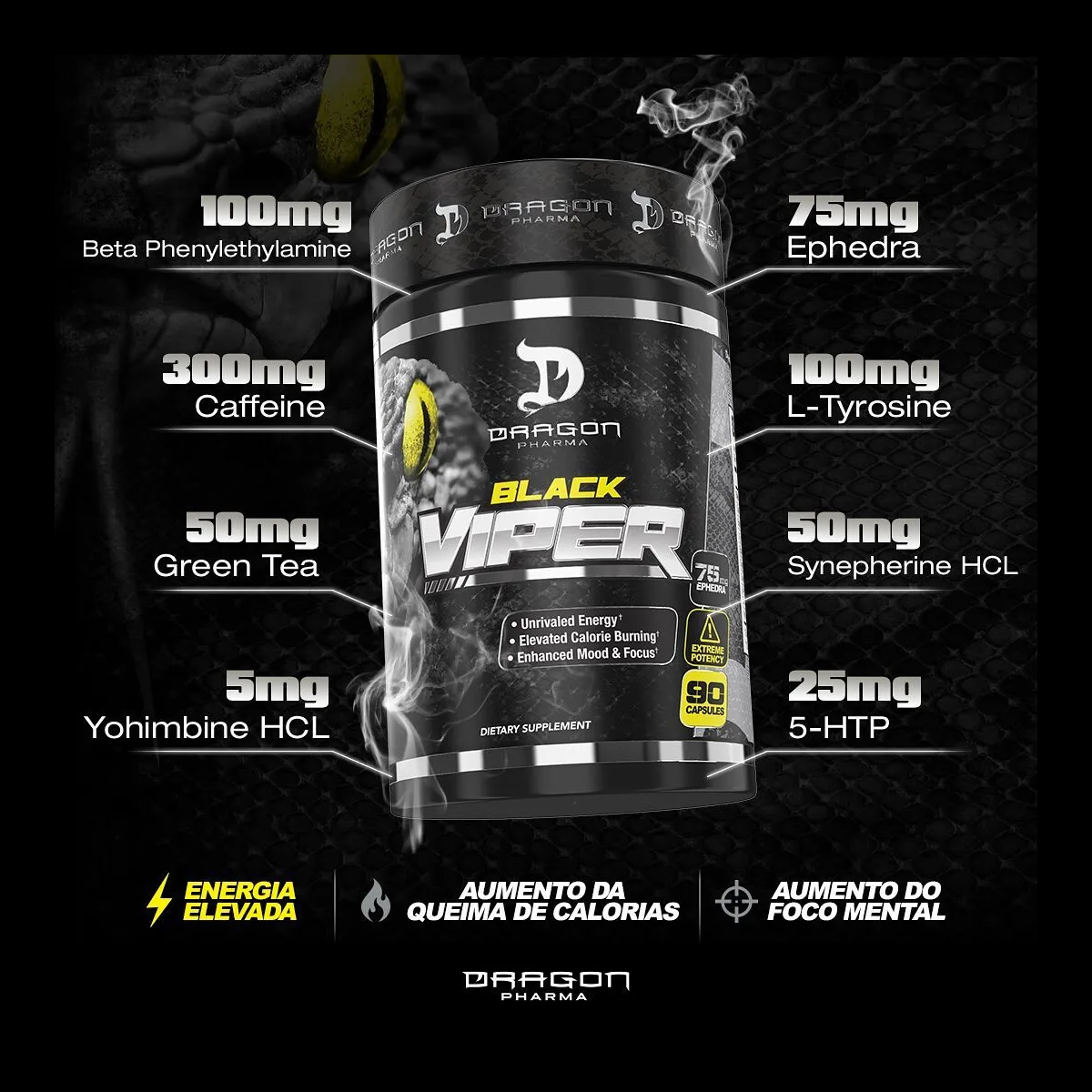 Black Viper 90 Cápsulas - Dragon Pharma - Fábrica de Atletas Suplementos