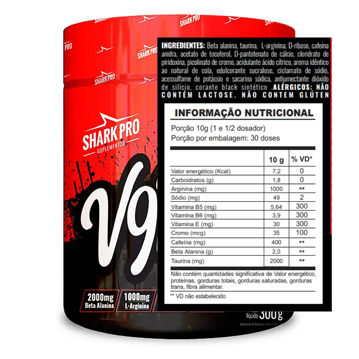 Pré Treino V9 Pump Cola 300g - Shark Pro - Fábrica de Atletas Suplementos