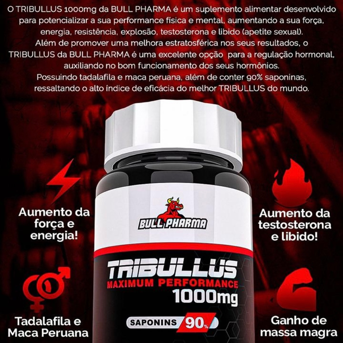 Tribulus 1000mg 60 Cápsulas - Bull Pharma - Fábrica de Atletas Suplementos