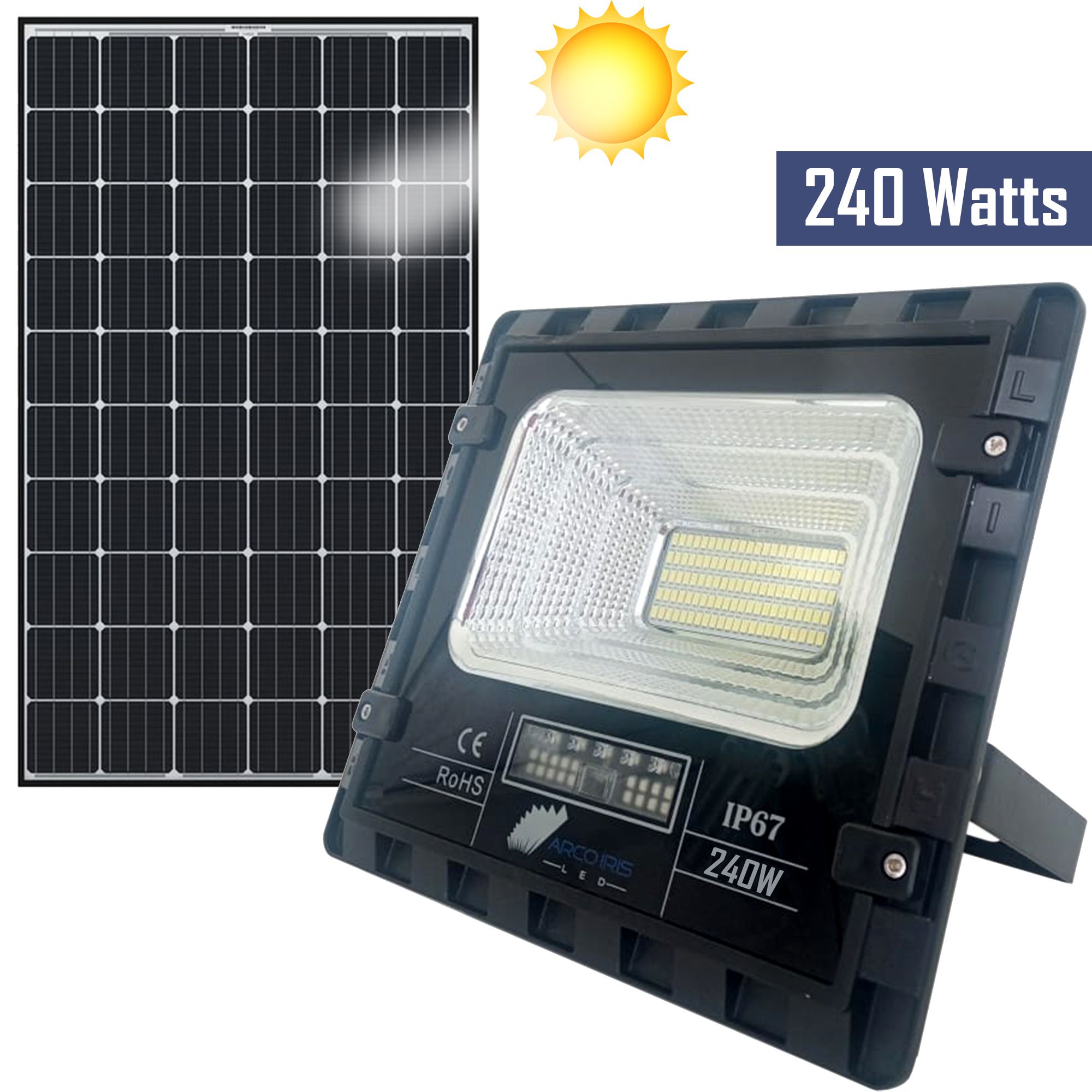 Kit Holofote Solar 240w + Placa Branco Frio Ip67 81371 Arco Iris Led ...