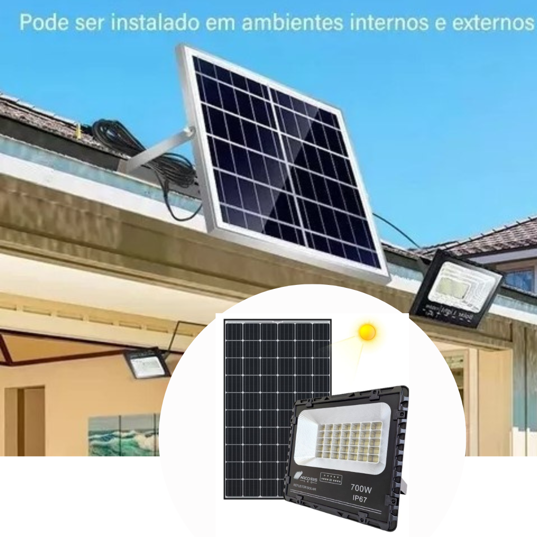 Refletor Holofote 700w Led Com Placa Solar Ip67 - 82965 - ARCO ÍRIS LED