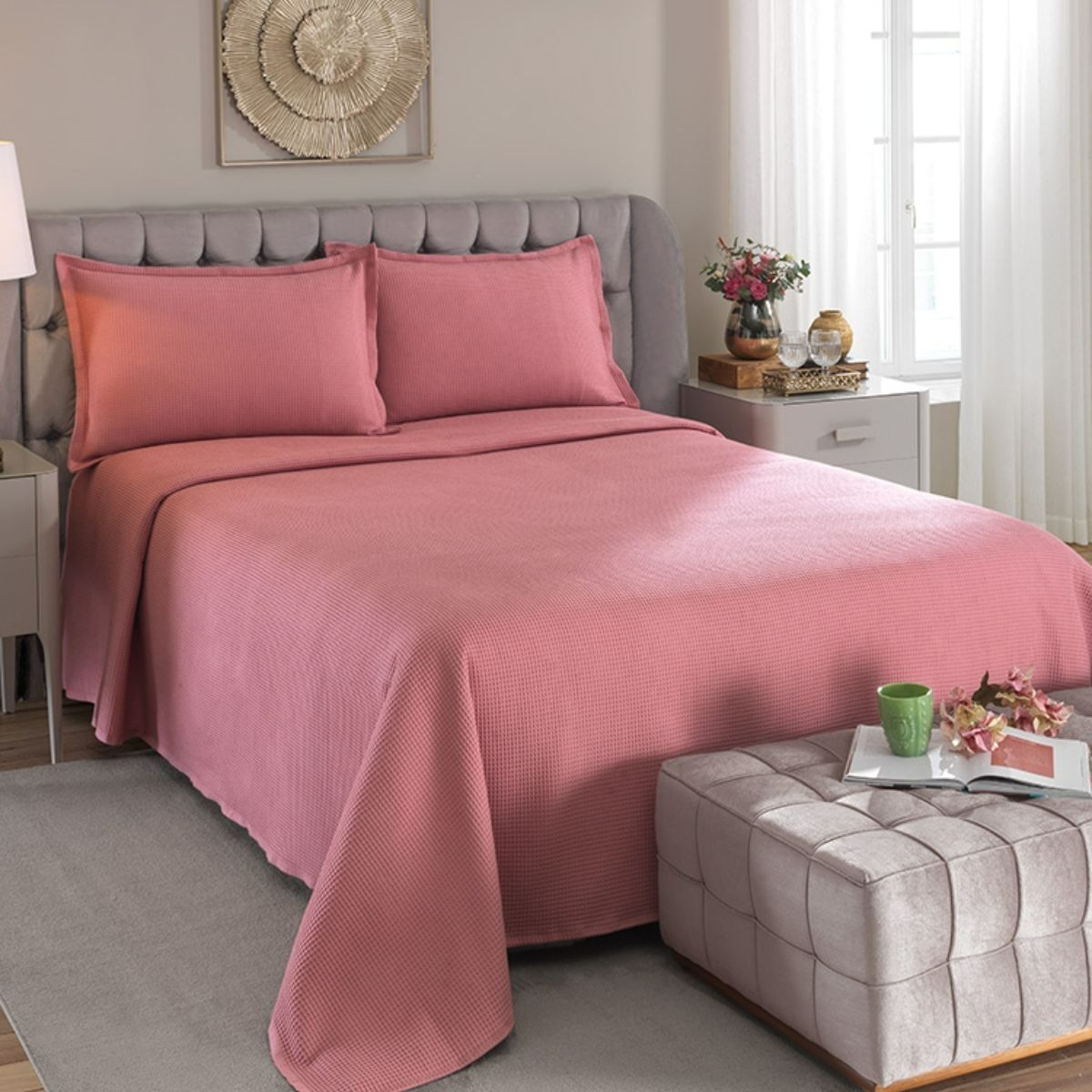 Kit Colcha Casal Piquet 100% Algodão 3 peças Cores Lisas - Ari Enxovais ...