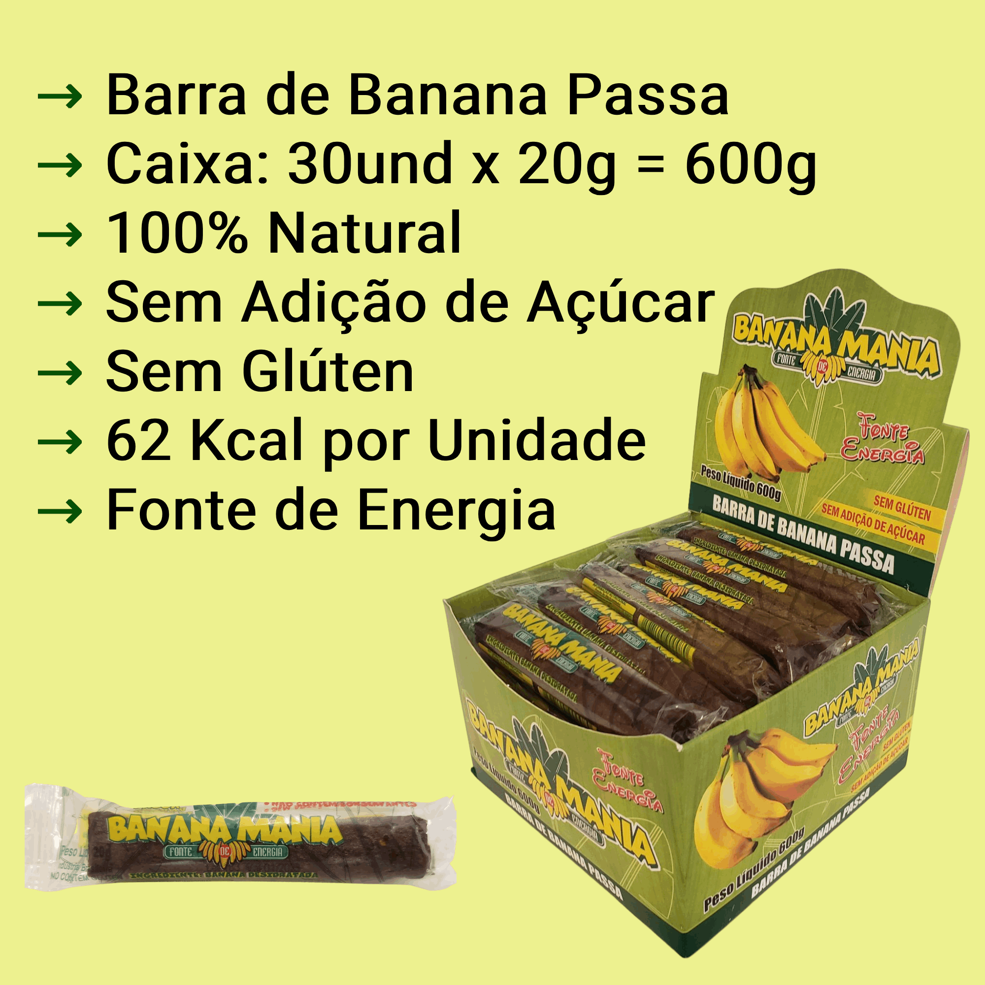 Bananinha Natural Zero Açúcar Sem Glúten Vegana Barrinha de Banana ...