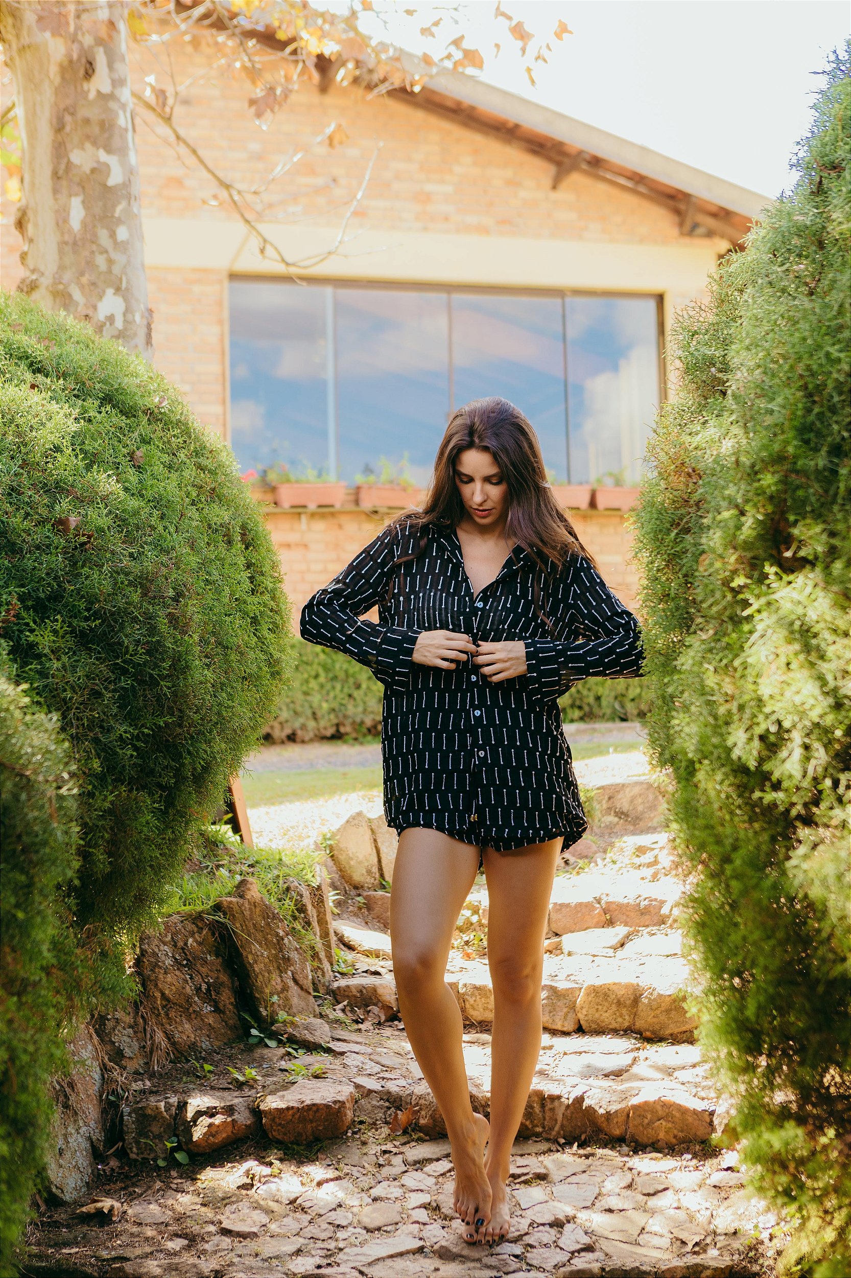 CONJUNTO SERENA PRETO CAMISA E SHORTS - MADGE