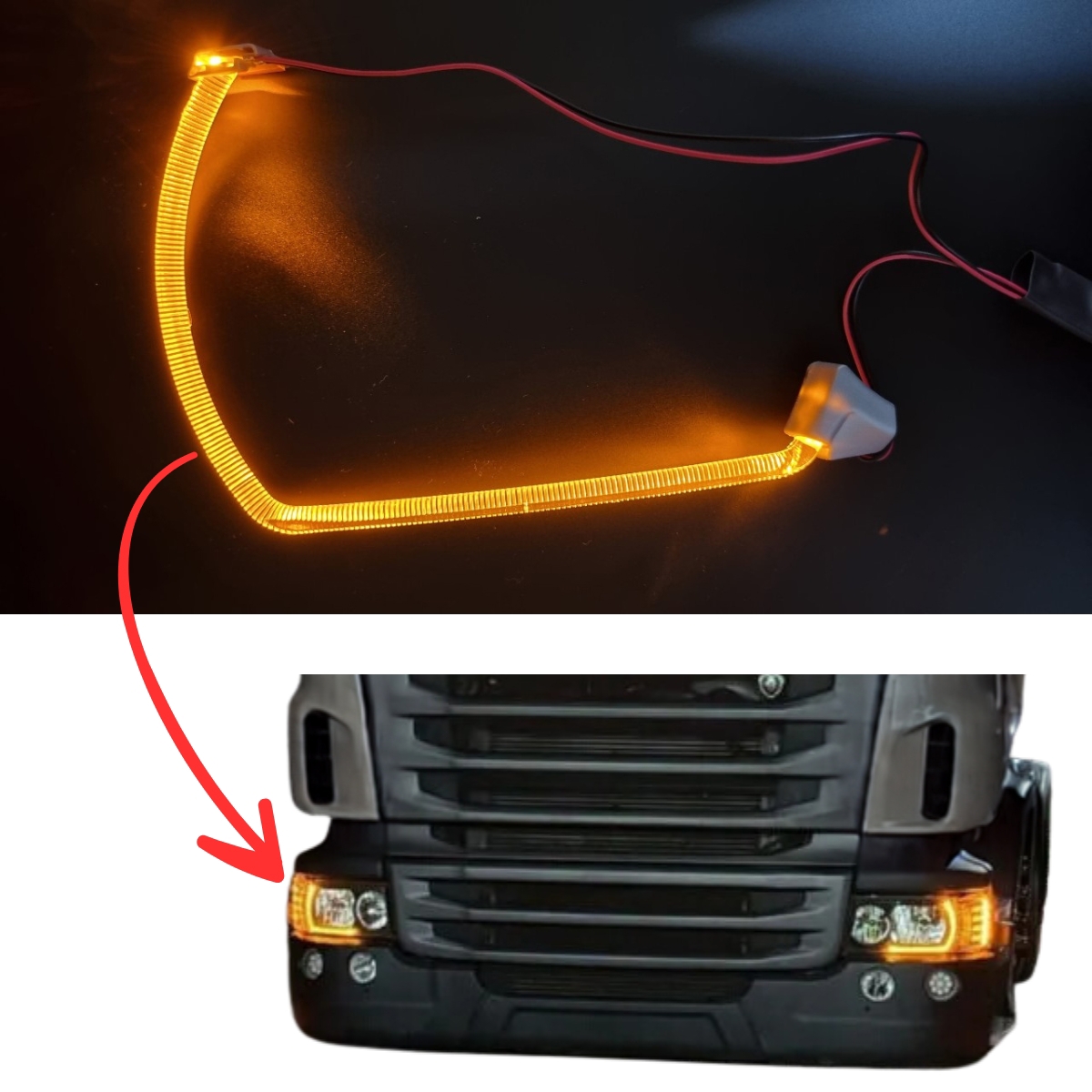 Par Guia Luz DRL Led Farol Compatível Scania Série 5 Âmbar ( Amarelo ...