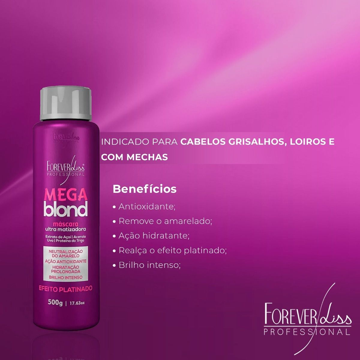 Matizador Mega Blond Ultra Efeito Platinado 500g Forever Lis Gabeauty