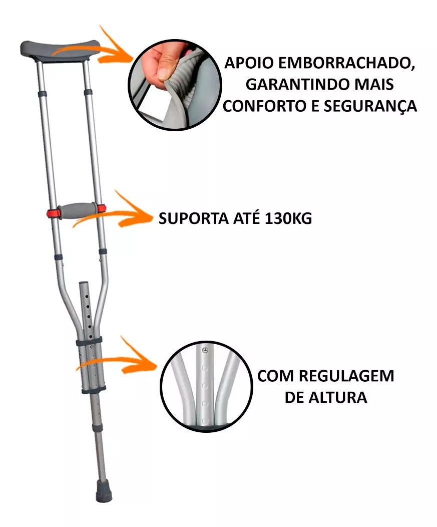 Muleta Axilar Ajustável 130kg Alumínio Hidrolight - Sunnypé - Sunnypé ...