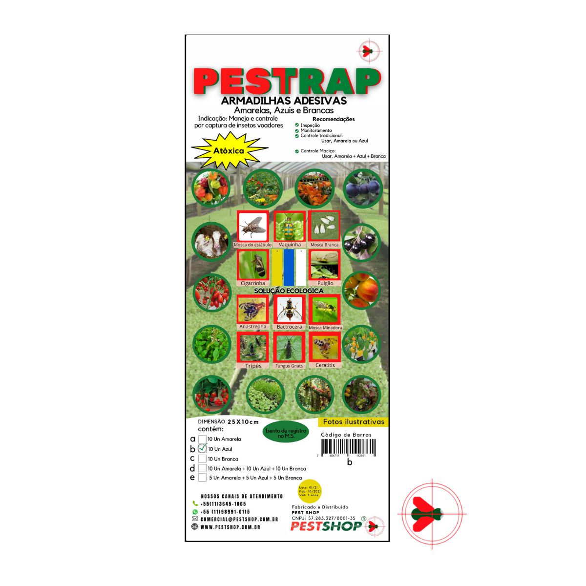 Armadilha Adesiva Pestrap Azul e Ama Inseto Alado 25x10 10u - Pestshop